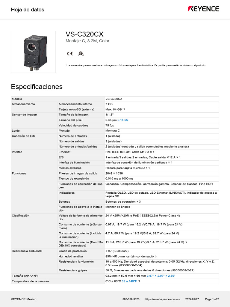Cámara VS-C320CX: Especificaciones Detalladas | PDF