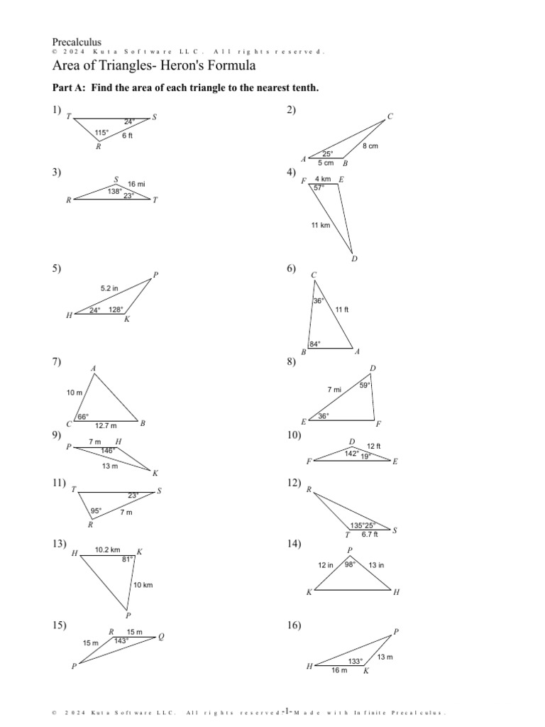 Area of Triangles Using Heron's Formula | PDF | Area | Geometry