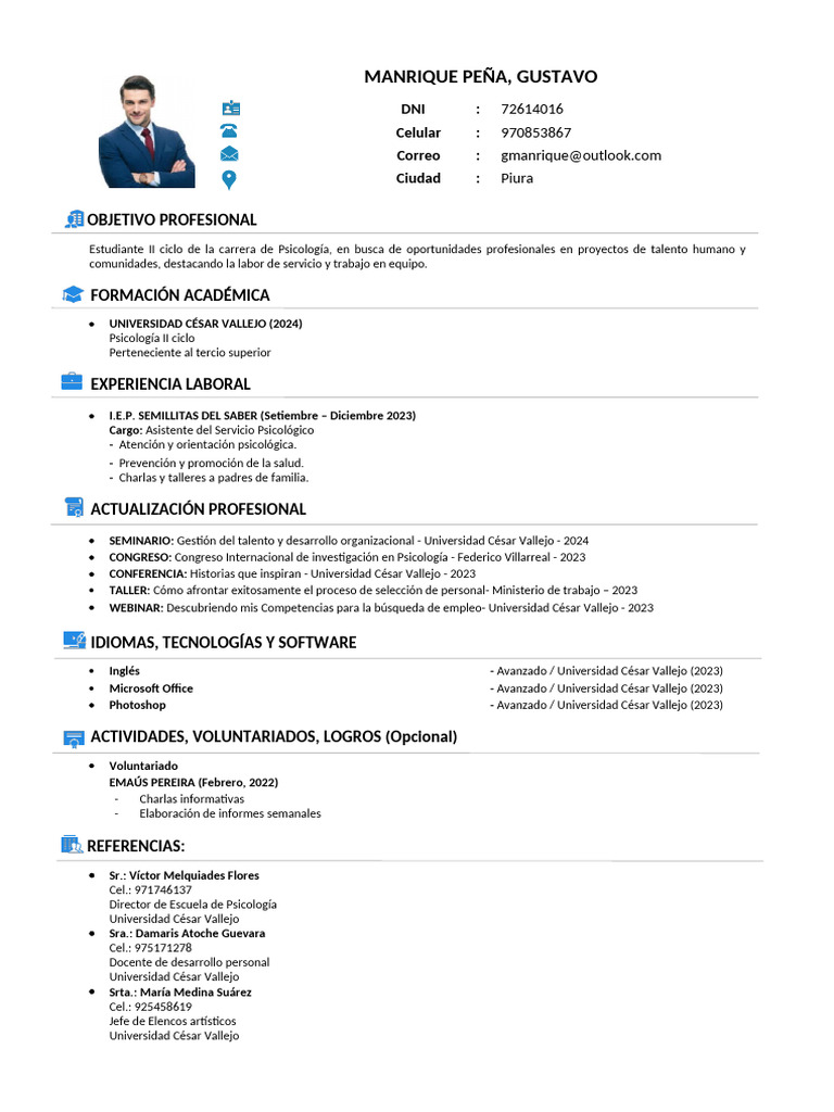 CV Gustavo Manrique Peña 2024 | PDF