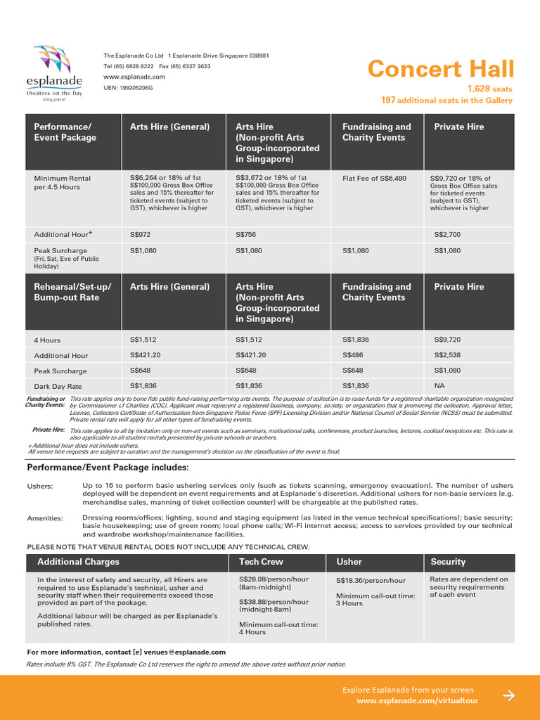 Esplanade Concert Hall Rental Rates 2023 | PDF | Charitable ...