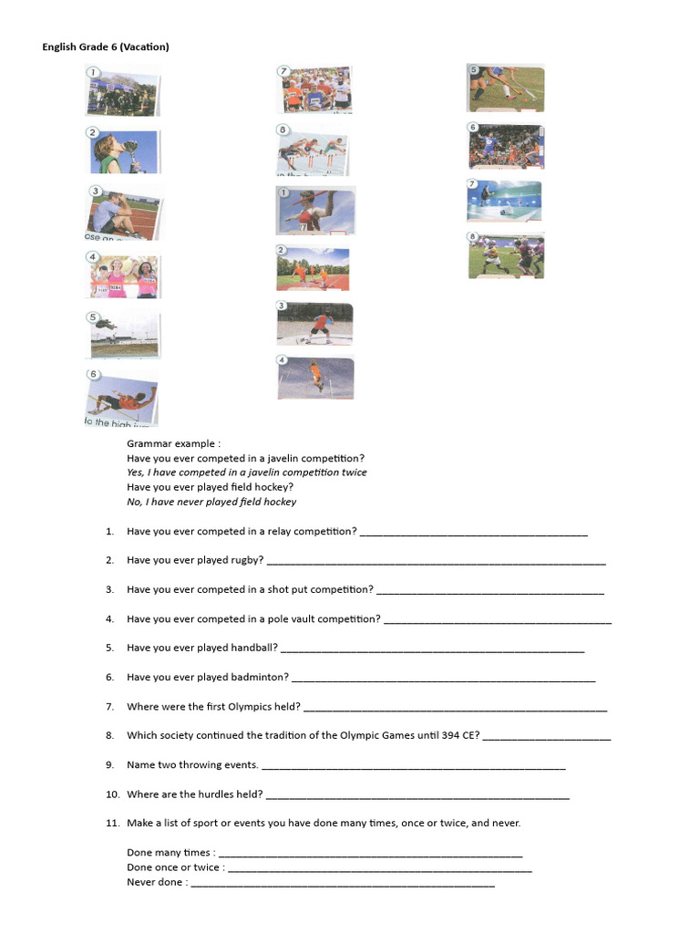 English Grade 6 (Vacation) | PDF