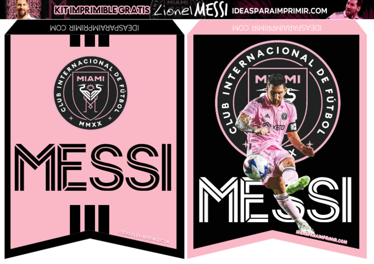 Banderines 02 Messi Inter Miami Kit Cumpleanios para Imprimir Gratis | PDF