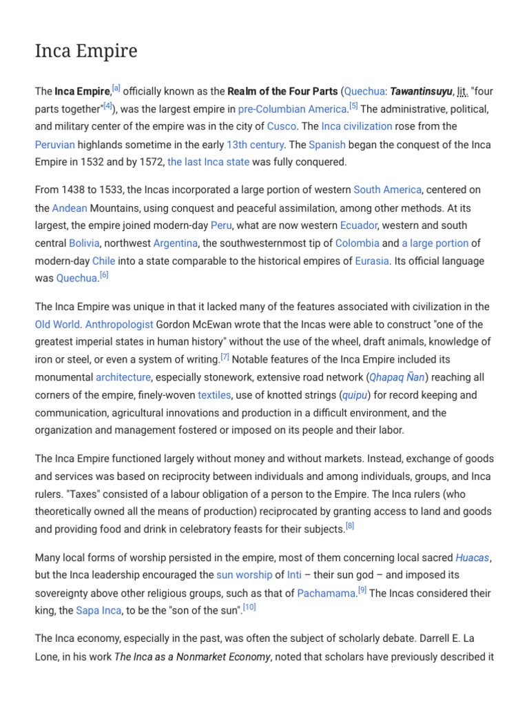 Inca Empire - Wikipedia | PDF | Inca Empire | Peru