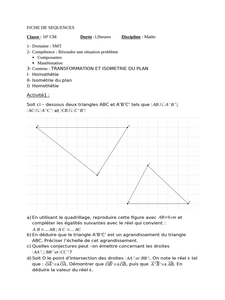 Transformations et Isométries du Plan | PDF | Angle | Triangle