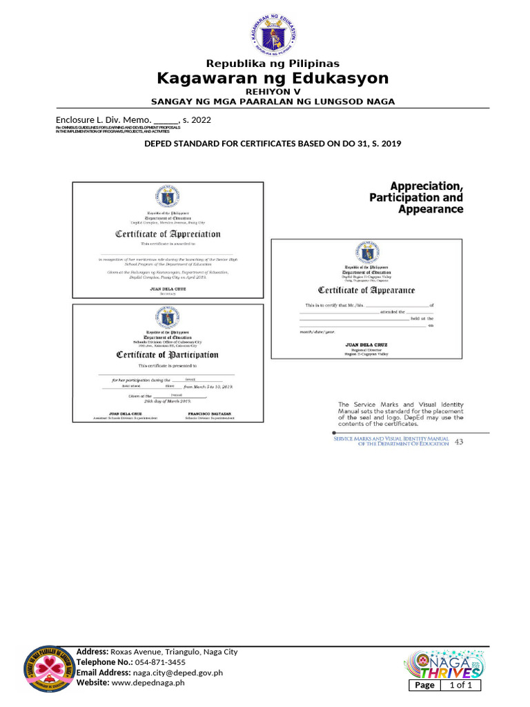 Encl. L. DepEd Standard For Certificates | PDF