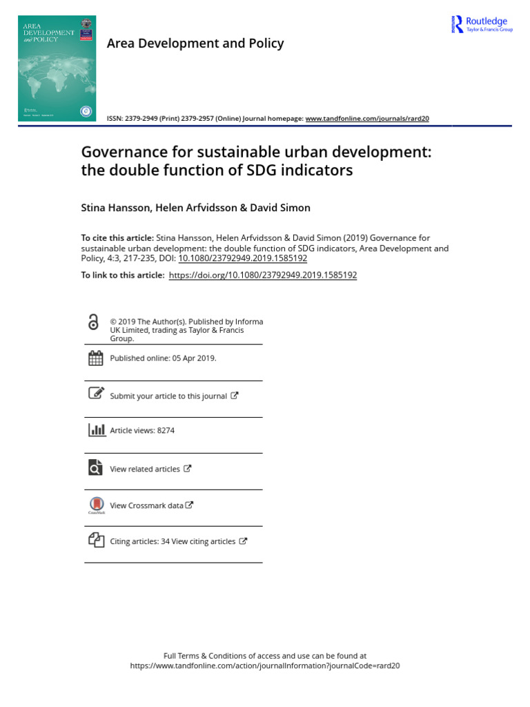 Governance For Sustainable Urban Development The Double Function of SDG ...