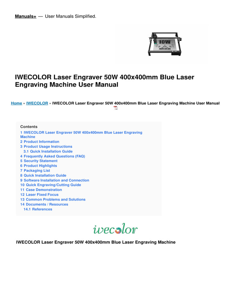 IWECOLOR 50W Blue Laser Engraver Manual | PDF | Software | Fire Safety