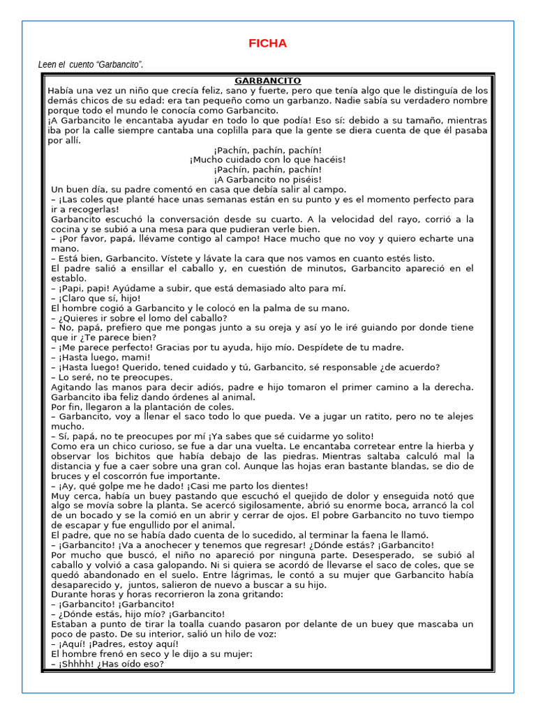 Cuento de Garbancito para Niños | PDF | Poesía