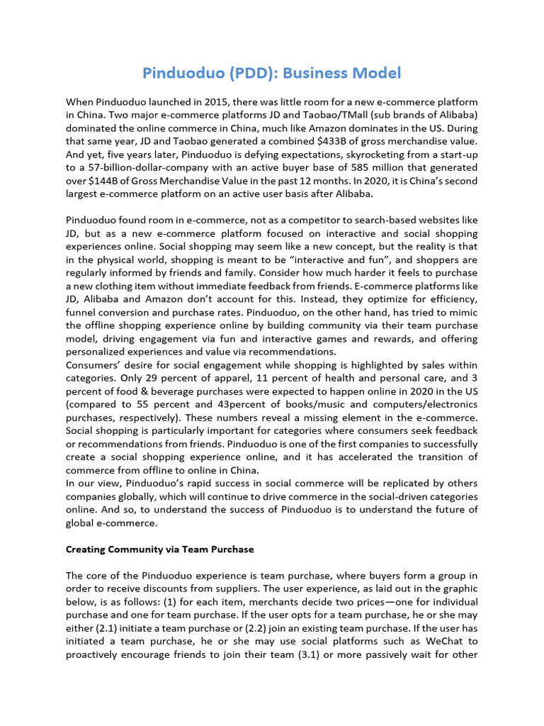 Pinduoduo (PDD) Business Model | PDF | E Commerce | We Chat