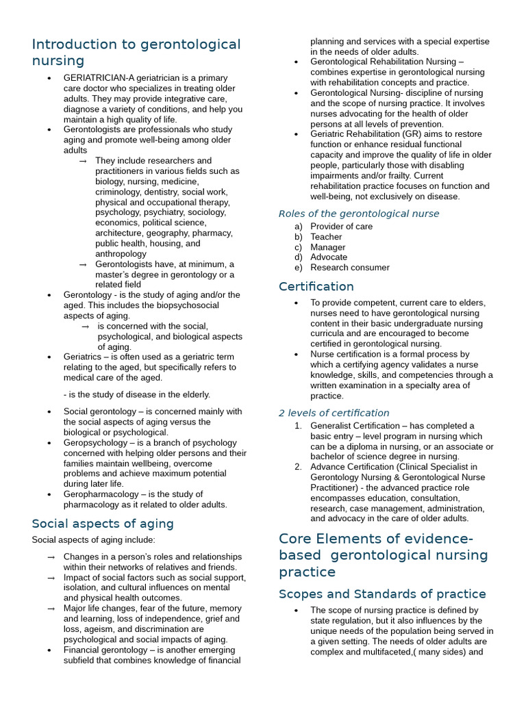 Geria Midterm | PDF | Geriatrics | Gerontological Nursing