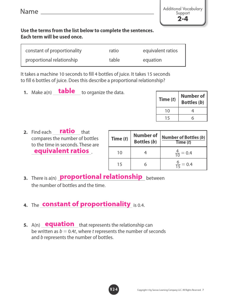 2-4 - Additional Vocabulary Support - Answer Key | PDF