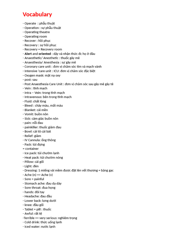 Vocabulary: Alert Oriented | PDF