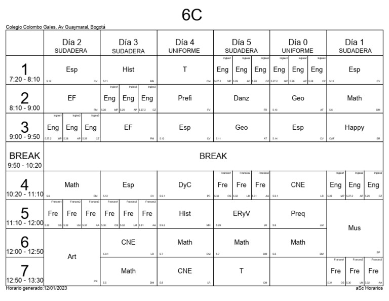 Horario 6C 2023 | PDF