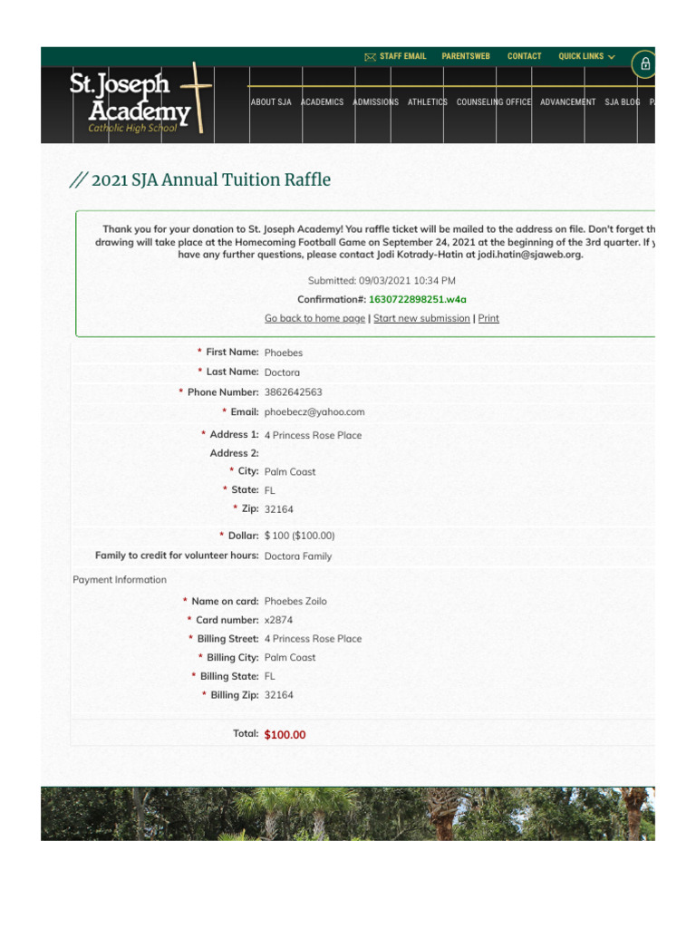 2021 SJA Annual Tuition Raffle - St. Joseph Academy Catholic High School | PDF