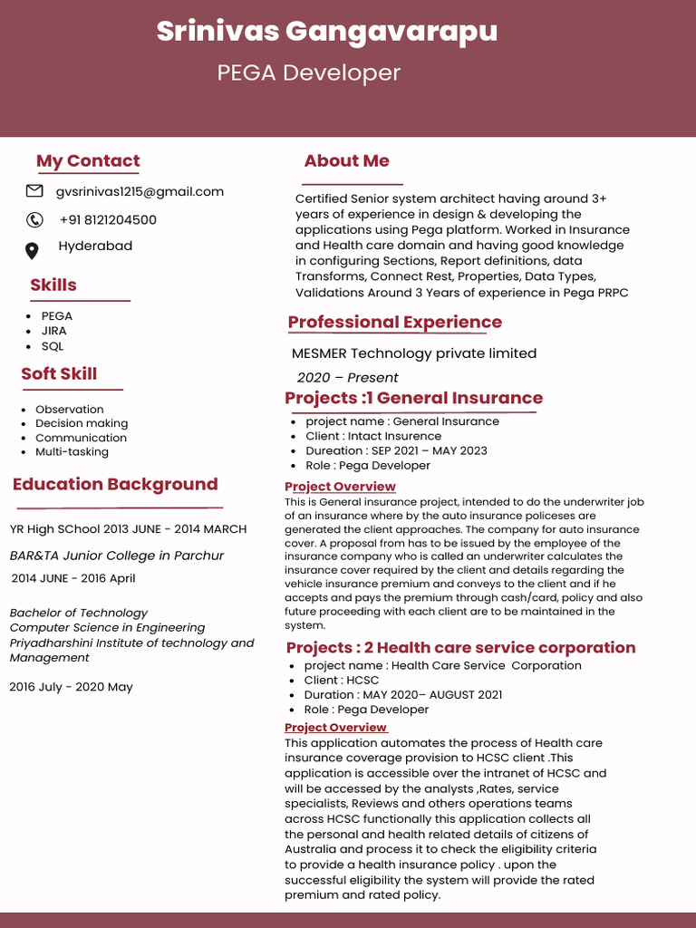 Srinivas Resume 1686679161 | PDF | Insurance | Vehicle Insurance