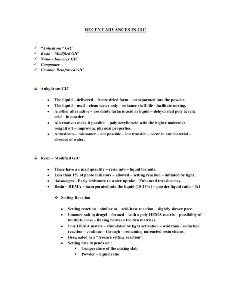 Recent Advances in Gic | PDF | Dental Composite | Building Engineering