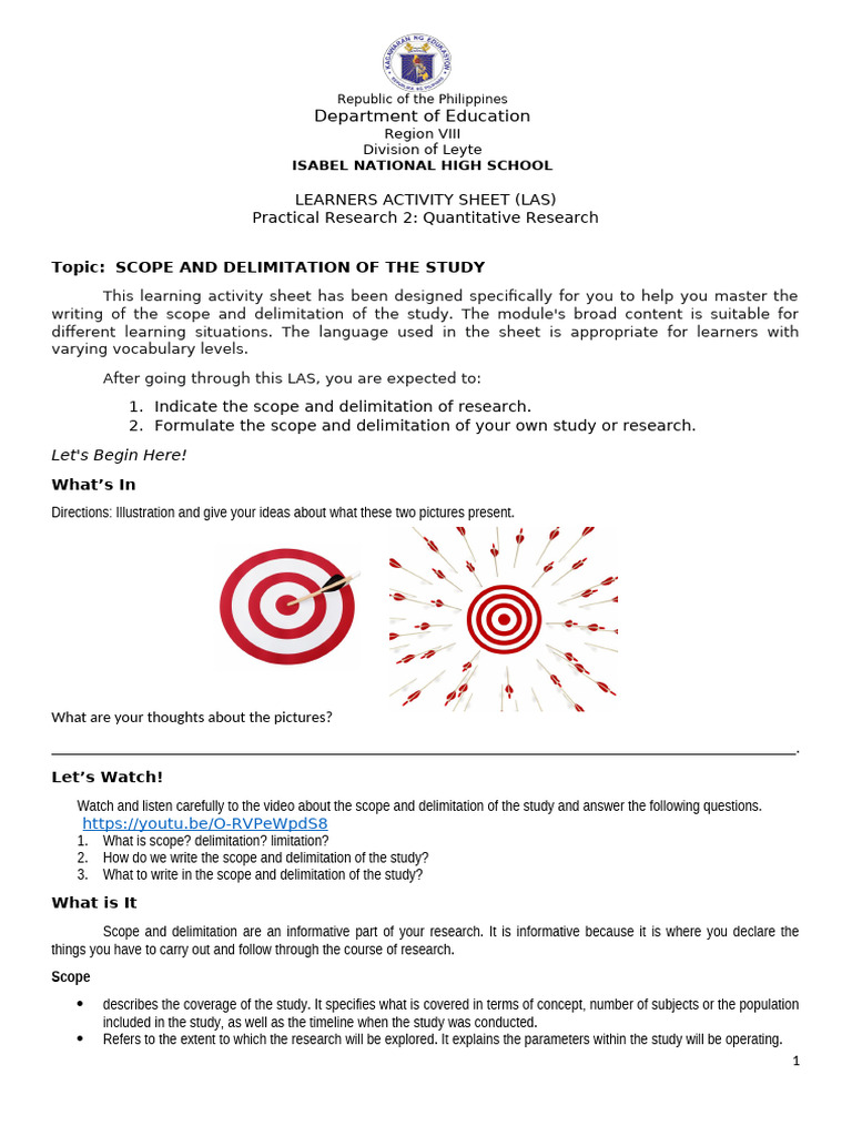 Learners Activity Sheet Scope Delimitation | PDF | Survey Methodology ...