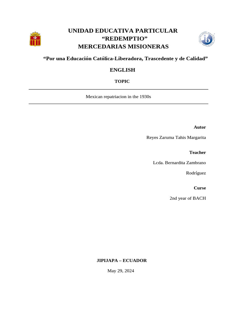 Mexican Repatriacion in The 1930s | PDF | Immigration And ...