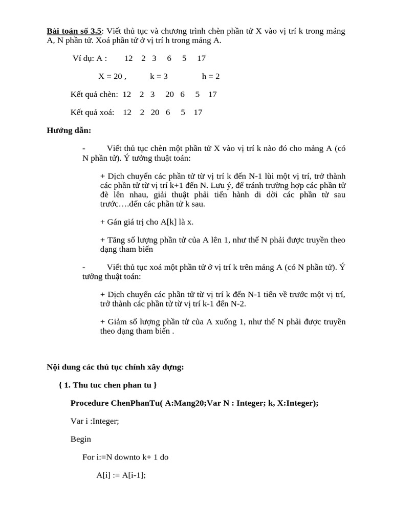 Bai Tap Ve Mang 1 Chieu Trong Pascal Phan Xoa-Chen | PDF