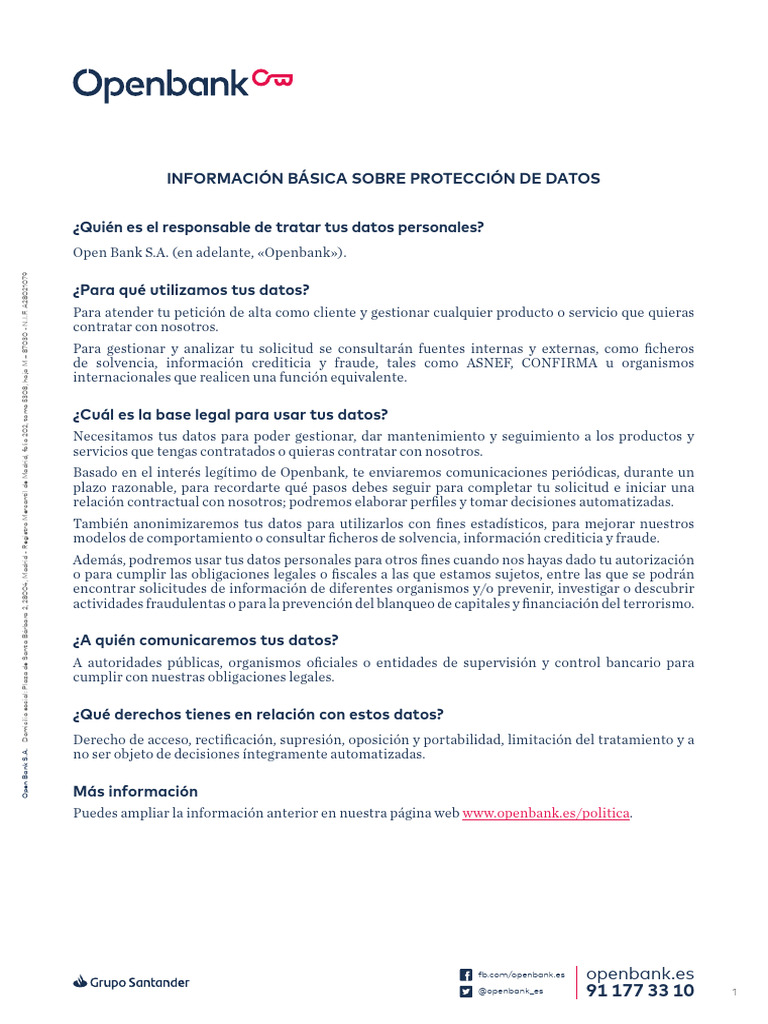 Información Básica Sobre Protección de Datos | PDF