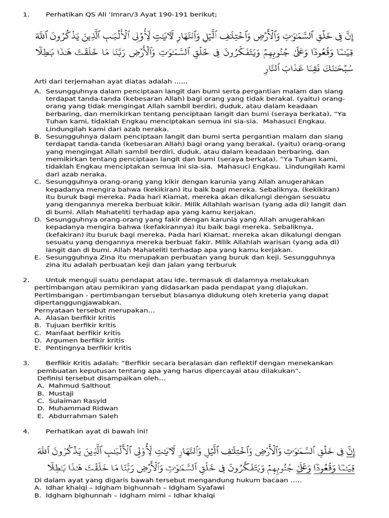 Soal-Agama-kelas-XI 2024 | PDF | Seni & Disiplin Bahasa