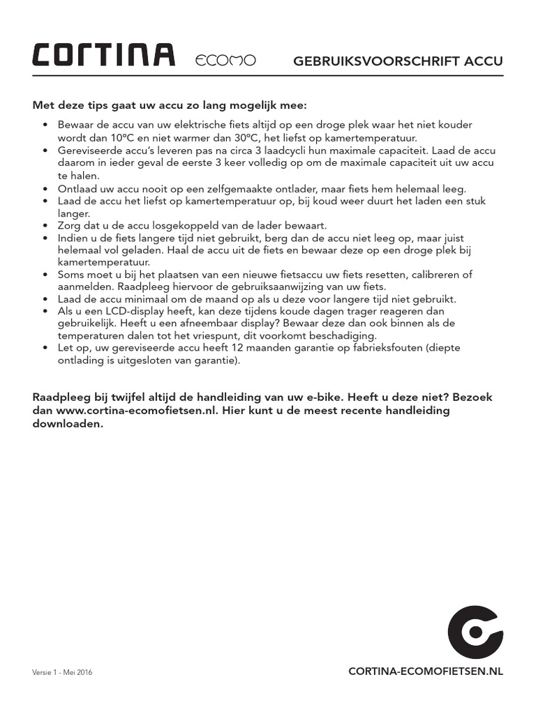 Handleiding Cortina Ecomo Accu v1 Def | PDF