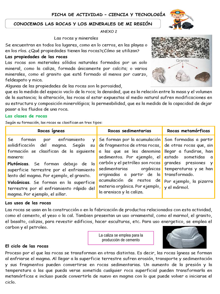 Rocas y Minerales: Propiedades y Usos | PDF | Roca (geología) | Minerales