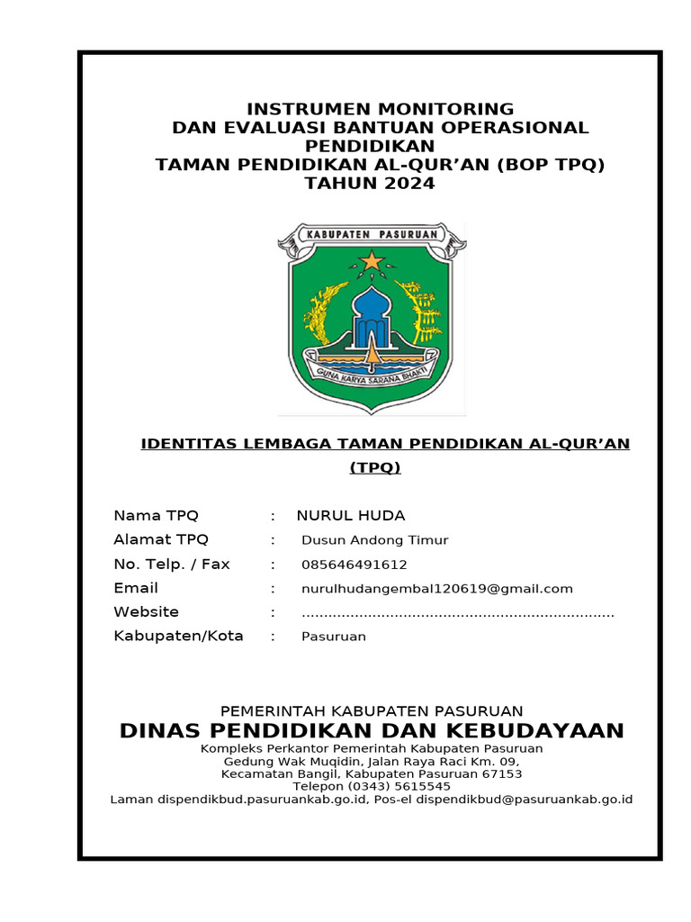 Instrumen Monev BOP TPQ 2024 | PDF