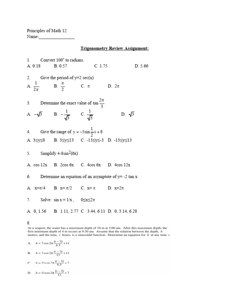 Trig Review Pdf Trigonometric Functions Equations