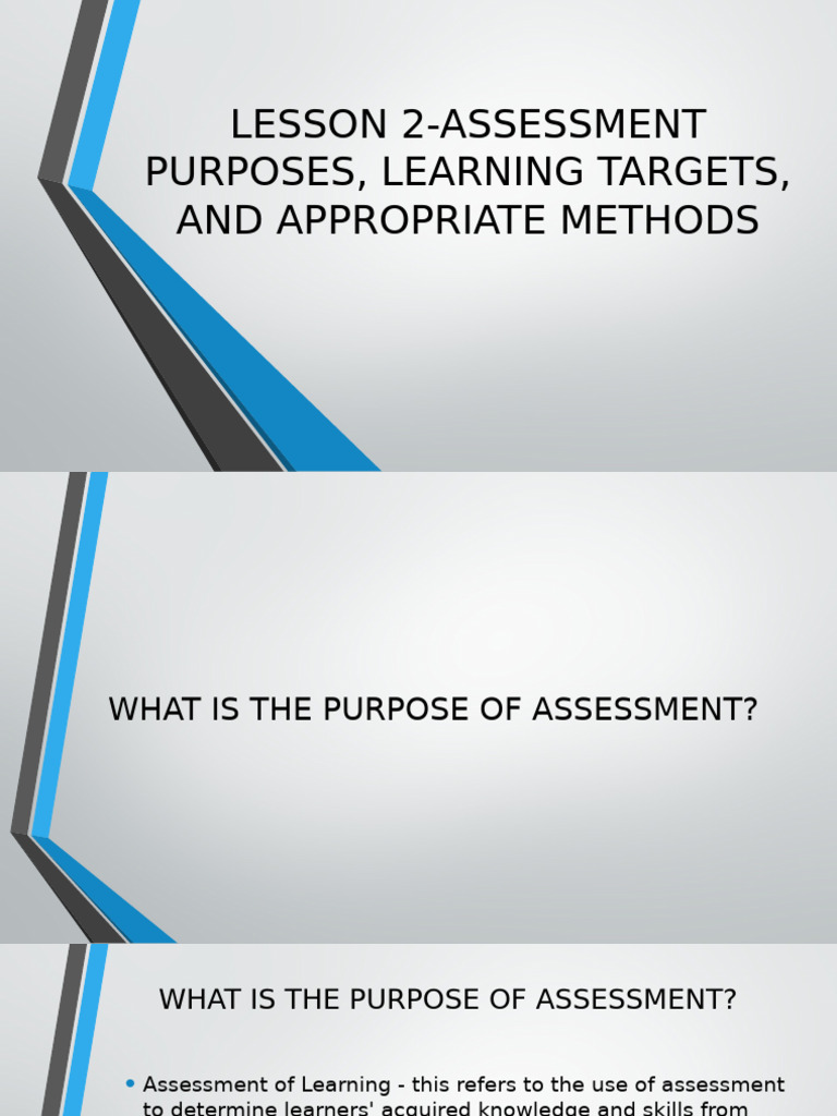Lesson 2 Assessment Purposes Learning Targets and | PDF | Educational ...
