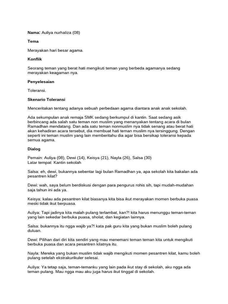 Skenario Dan Dialog Toleransi | PDF