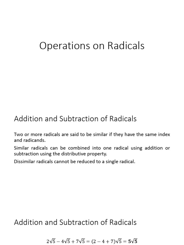 MFE Operations on Radicals | PDF | Mathematics | Elementary Mathematics