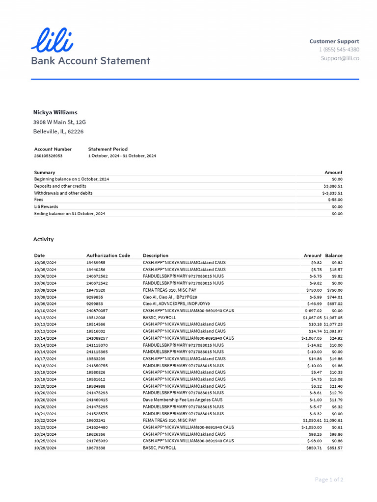 Lili Monthly Statement 2024-10 1 | PDF | Credit Card | Service Industries