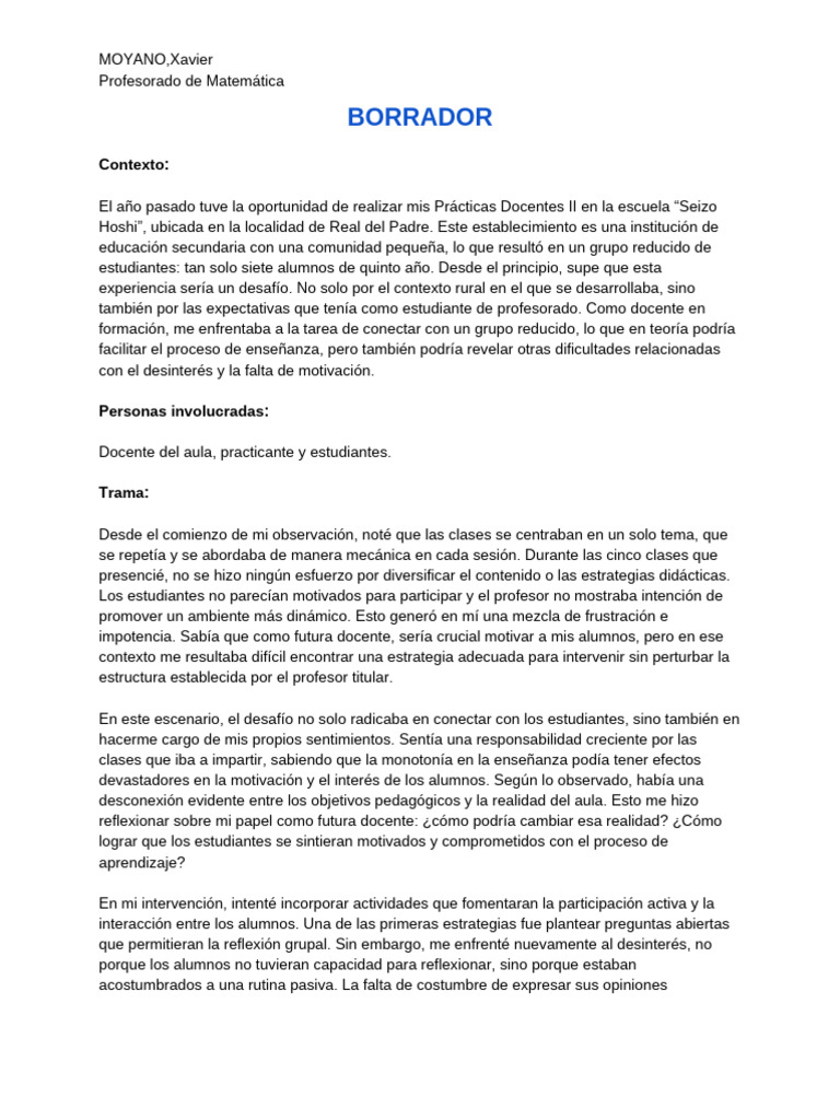 Borrador-Narrativa Pedagogica | PDF | Maestros | Aprendizaje