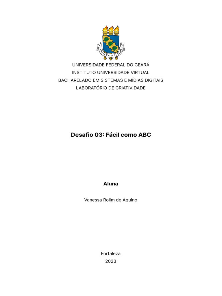 Desafio 03 - LABORATÓRIO DE CRIATIVIDADE - Vanessa Rolim | PDF | Artes ...