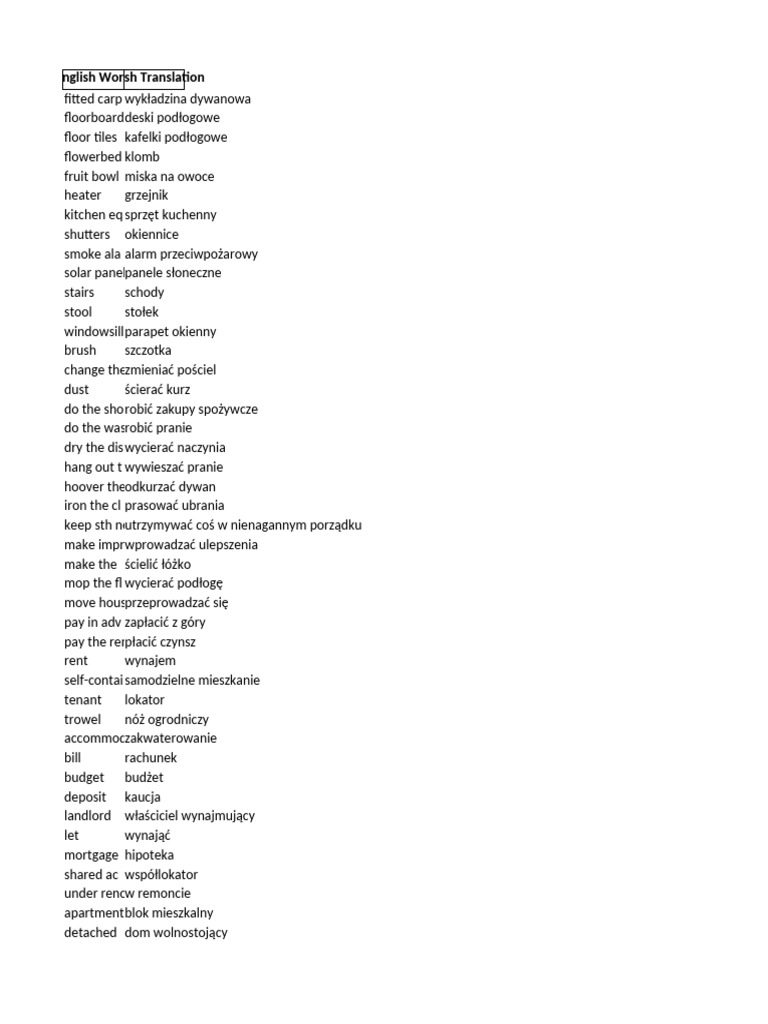 English Polish Vocabulary | PDF