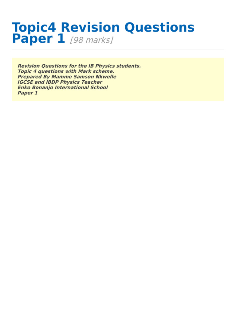 IB Physics Topic4 Revision Questions Paper 1 | PDF