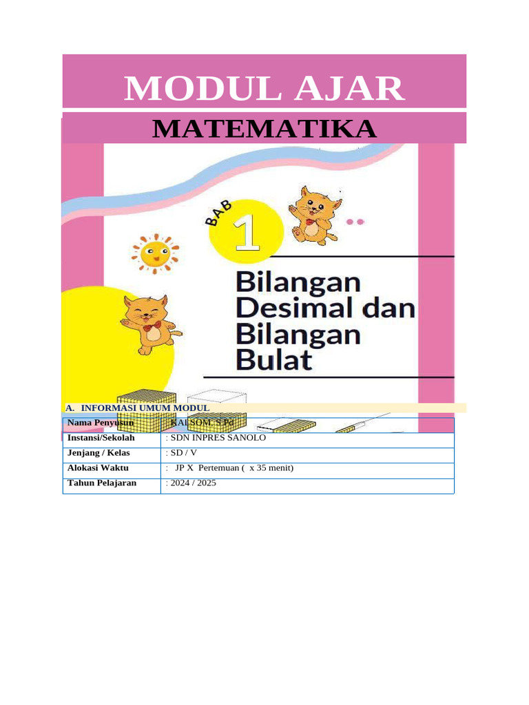 Modul Ajar MTK Kelas 5 - BAB 1 | PDF