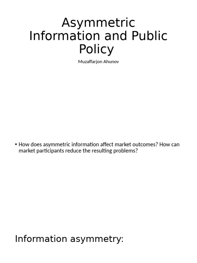 Asymmetric Information in Markets | PDF