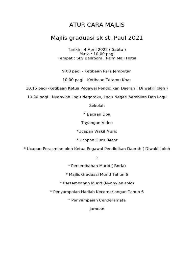 Majlis Graduasi SK St. Paul 2021 | PDF