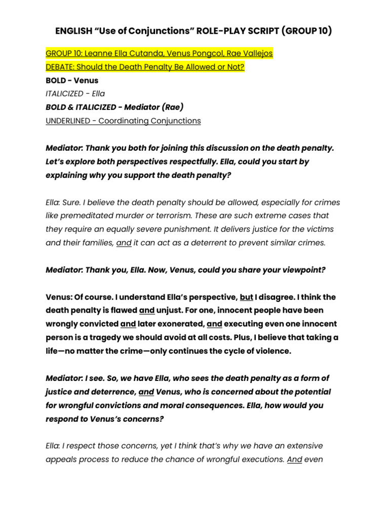 ENGLISH Use of Conjunctions ROLE PLAY SCRIPT GROUP 10 | PDF | Crimes ...