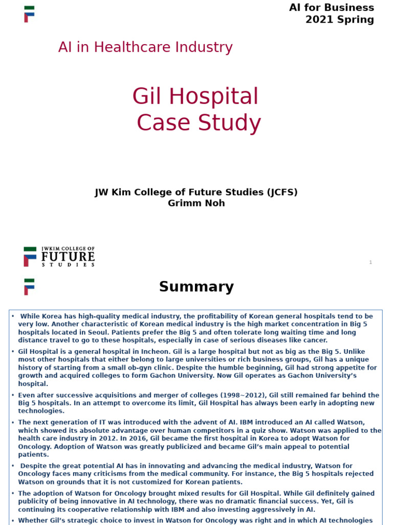 AI in Healthcare - Gil Case Study HW (Grimm Noh) | PDF | Cancer | Medicine