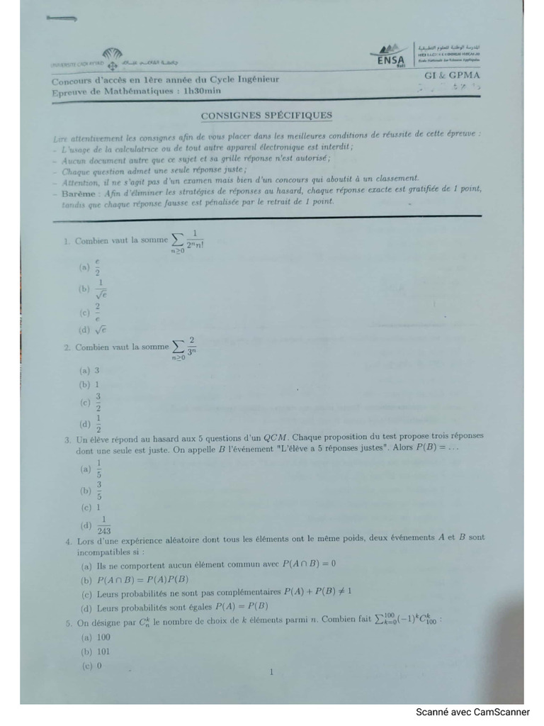 Maths Ensa Safi cp1 cp2 | PDF
