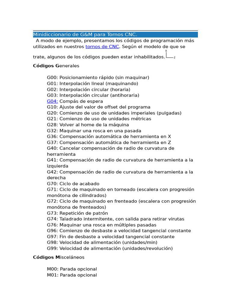 Codigos G y M en CNC | PDF | Perforar | Control numerico