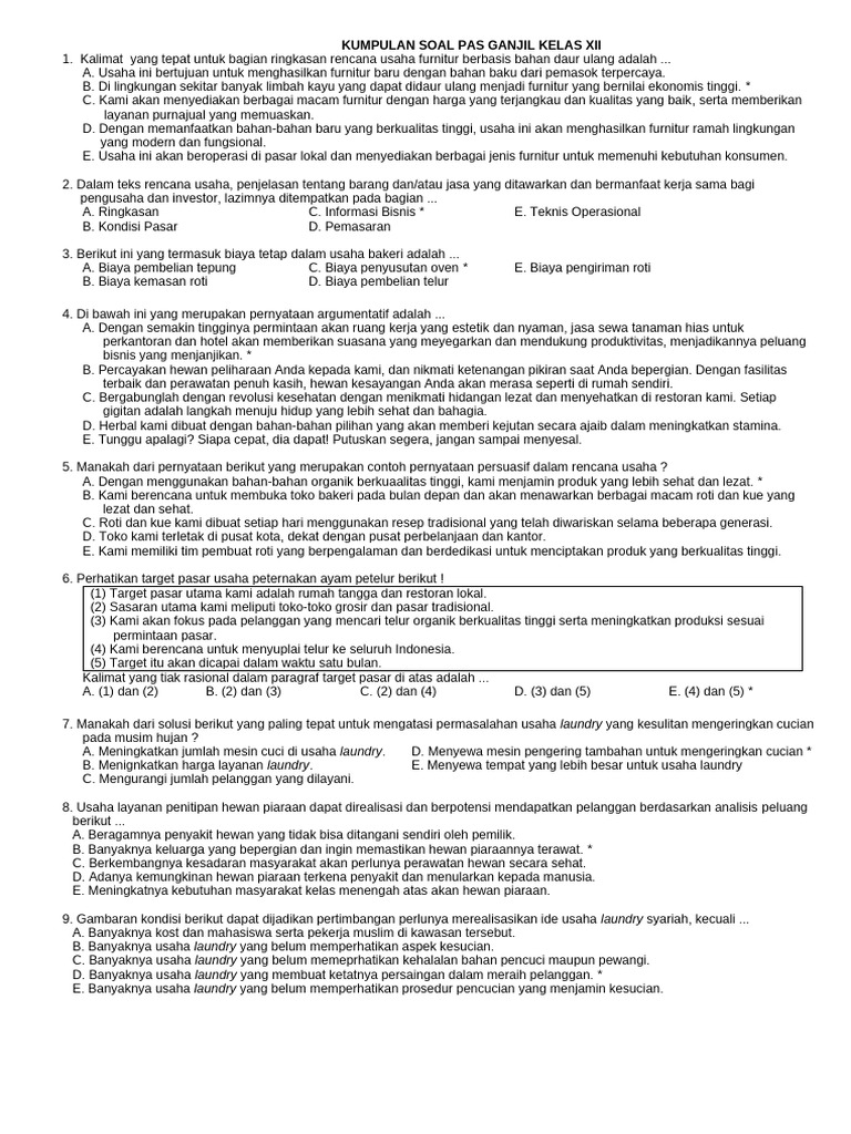 Latihan Soal Pas Ganjil Kurmer KLS Xii | PDF