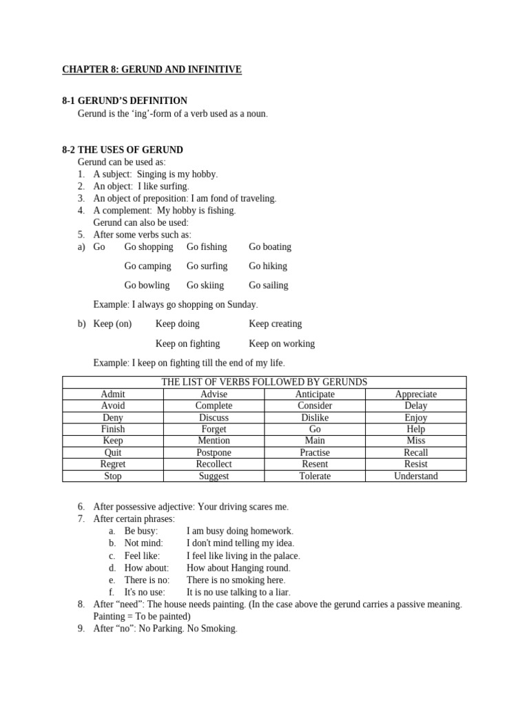 CHAPTER 8 Gerunds Infinitives | PDF | Verb | Grammar