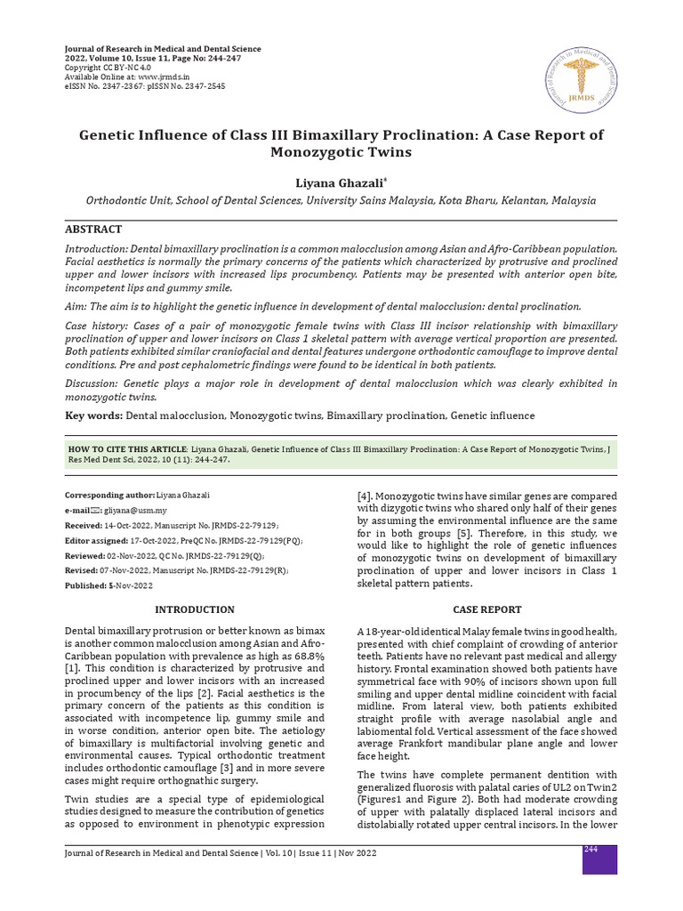 Genetic Influence of Class III Bimaxillary Proclination A Case Report ...