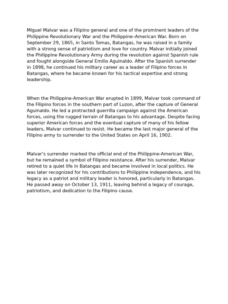 Miguel Malvar History | PDF