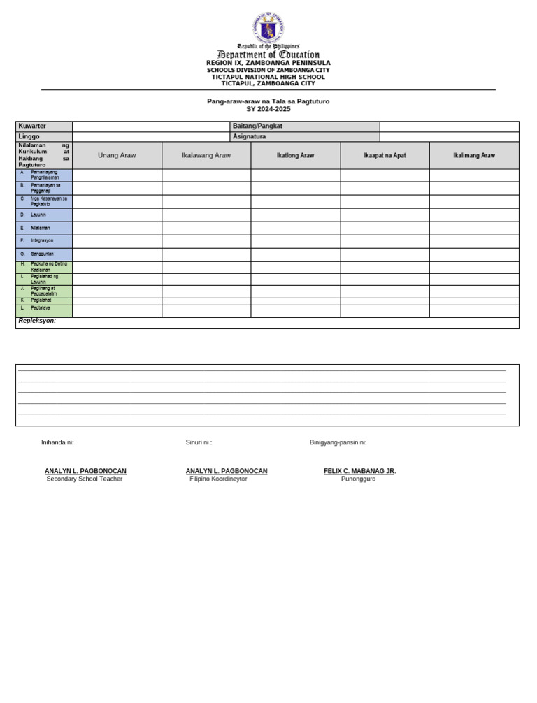 DLL-Template Filipino | PDF