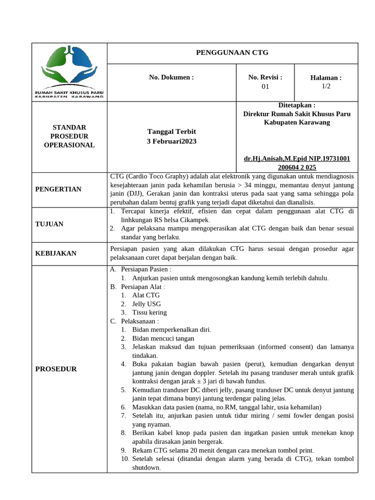Prosedur Penggunaan CTG untuk Janin | PDF